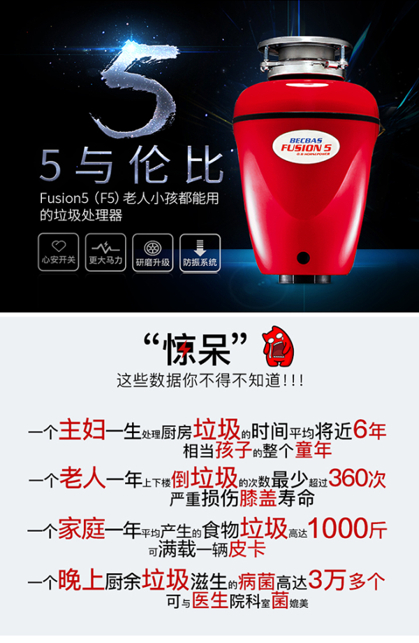 【抢先首发】BECBAS 贝克巴斯 FUSION5 2017新款 新型食物垃圾处理器_消费众测_什么值得买