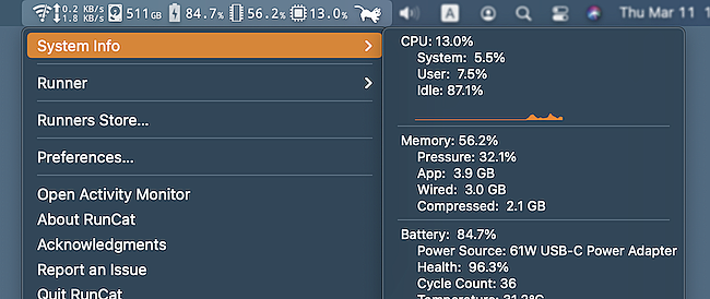 有趣的软件 篇一：RunCat—在任务栏奔跑的猫_软件应用_什么值得买