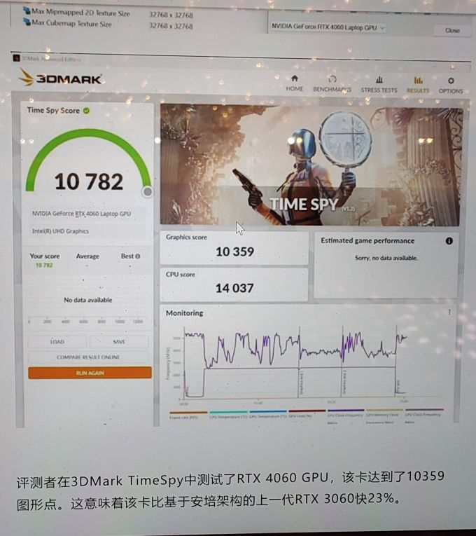 4060笔记本性能参考，time spy分数10359_什么值得买
