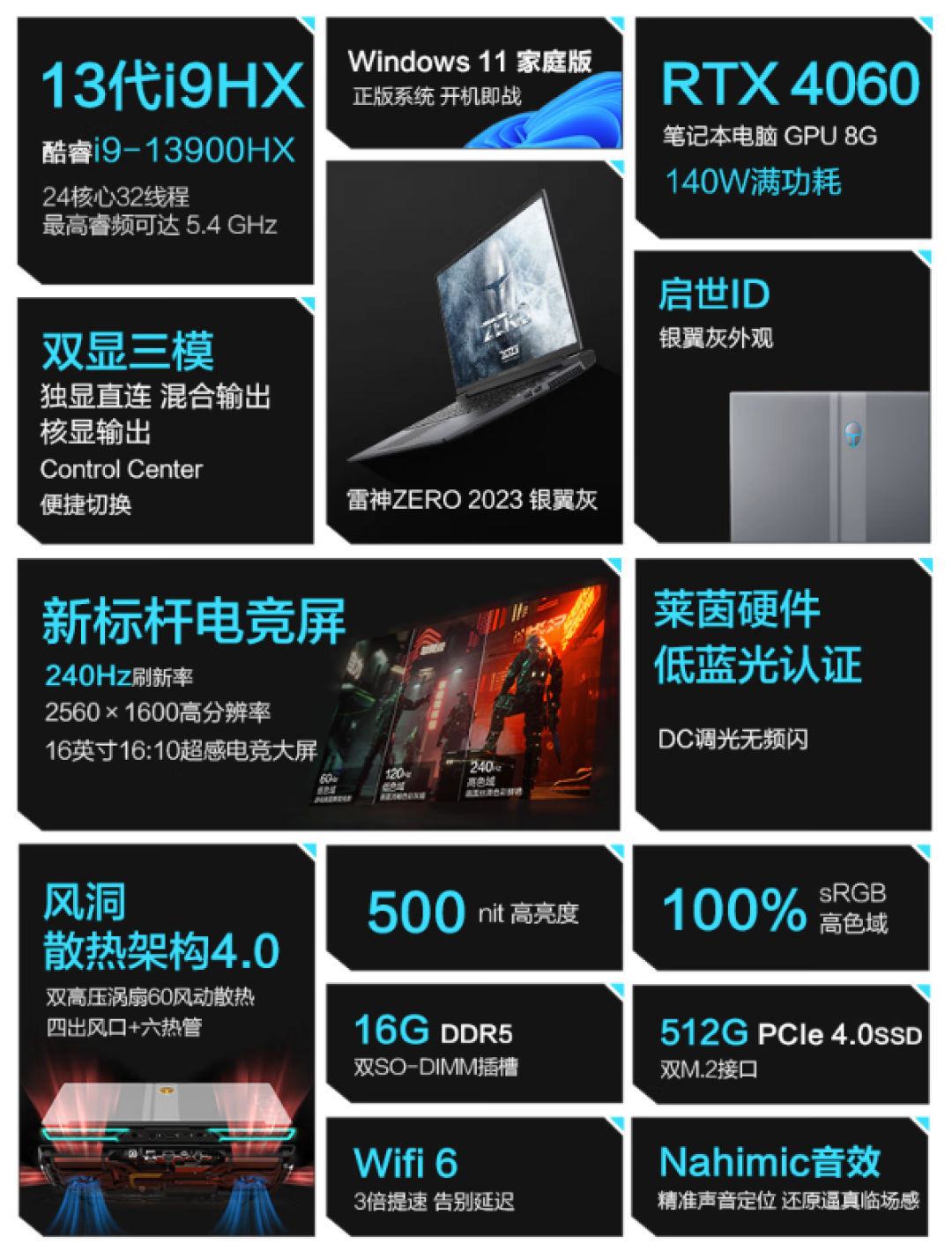 雷神推出 ZERO 2023 冰刃白游戏本：RTX 4060+13 代 i9HX 组合首发价10299元_笔记本电脑_什么值得买