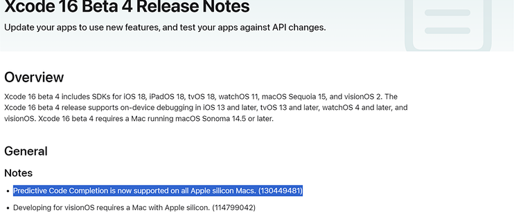 苹果更新Xcode 16 Beta 4版最终还是为8GB内存设备带来了人工智能代码预测_服务软件_什么值得买