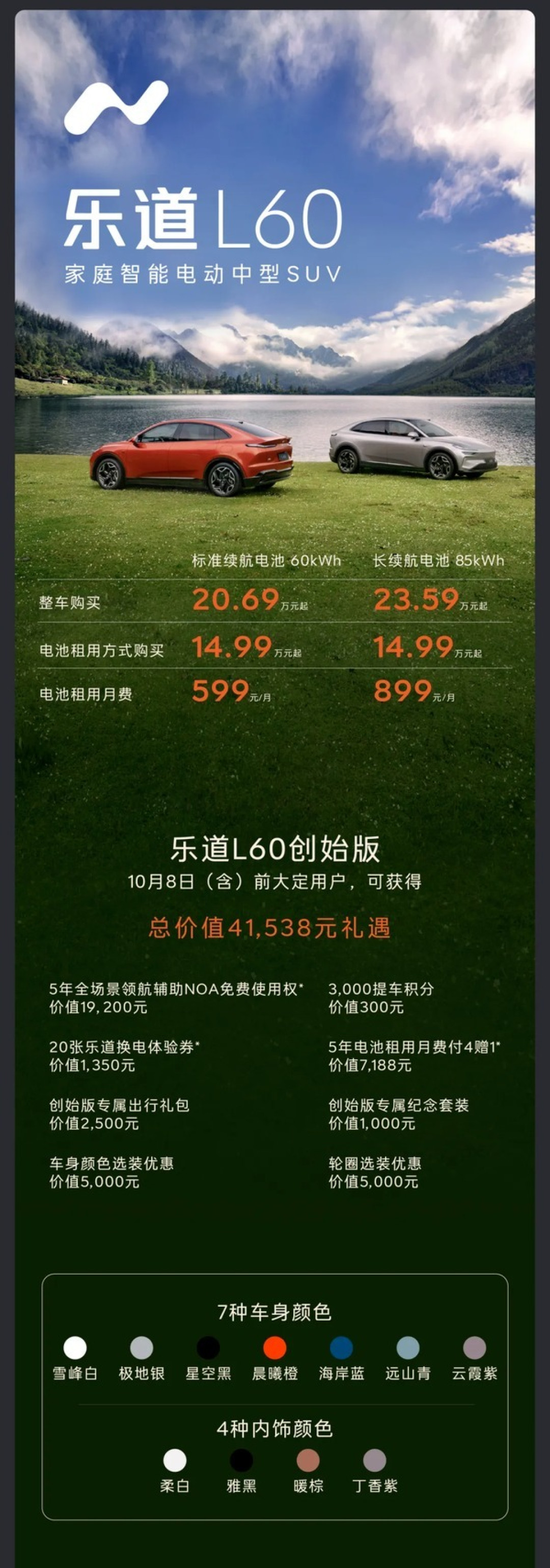 乐道L60上市，电池租用购买14.99万元起_新能源车_什么值得买