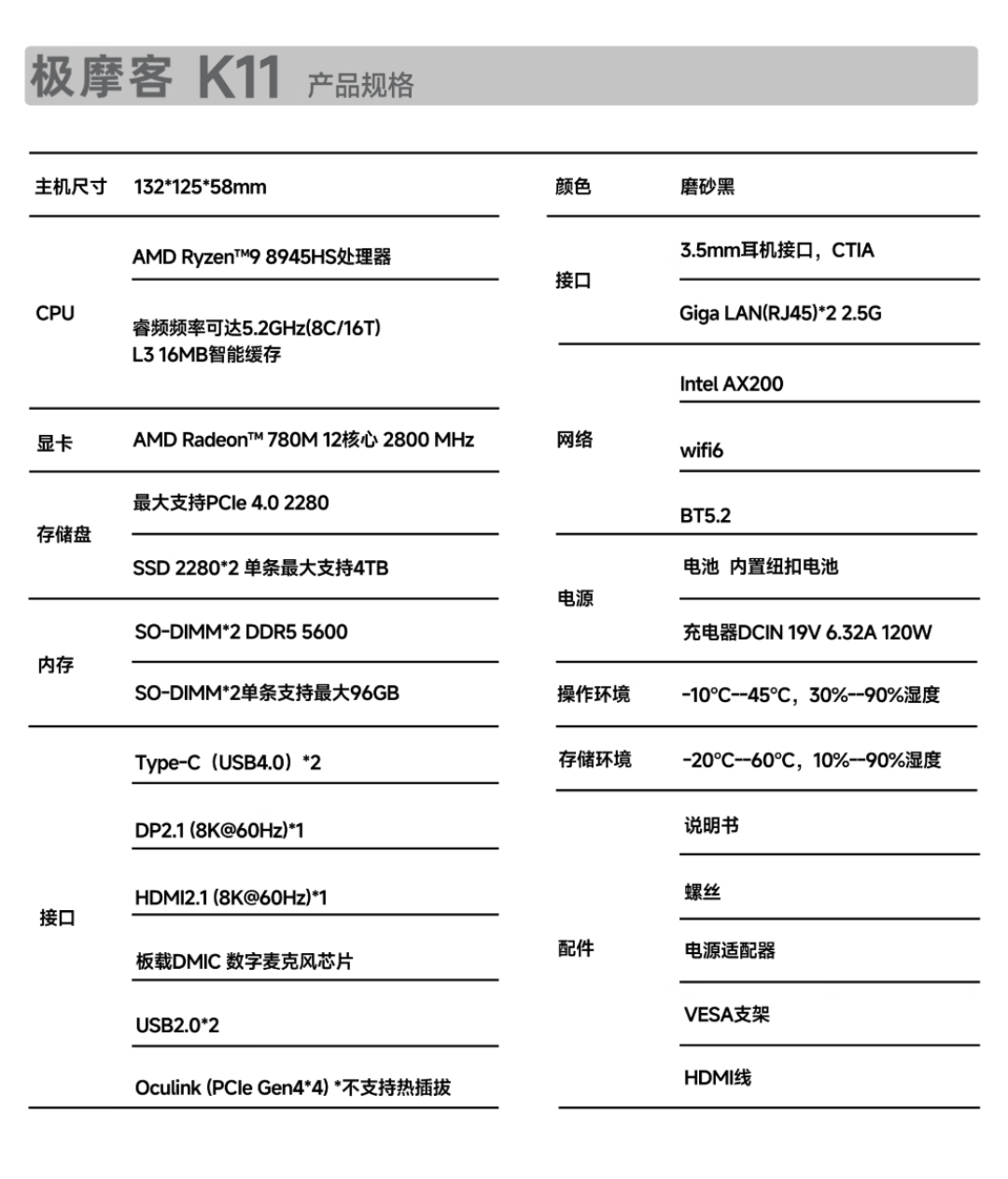 极摩客推出 K11 迷你主机：搭锐龙R9-8945HS、Oculink接口、丰富拓展首发价2699元起_台式机_什么值得买